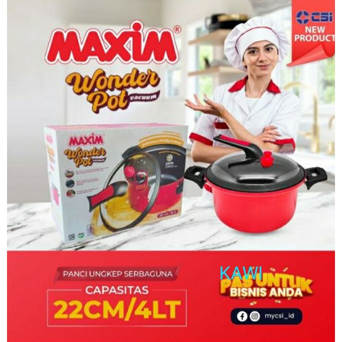 Jual Maxim Wonder Pot 22 Cm 4 Liter Panci Serbaguna Tutup Kaca | Shopee ...