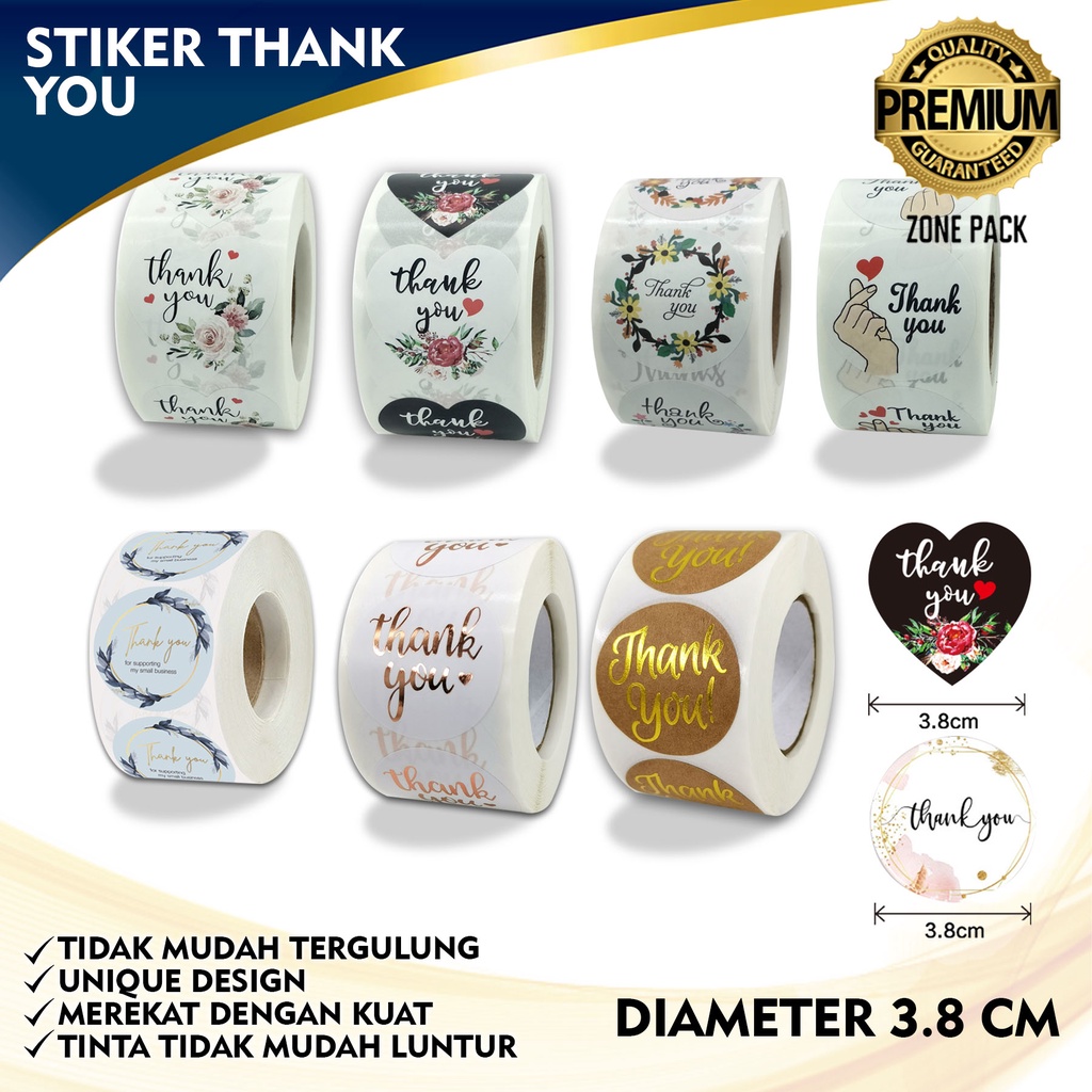 Jual 1 roll 500 pcs Stiker Tulisan Motif Thank You For Your Order 3,8cm ...