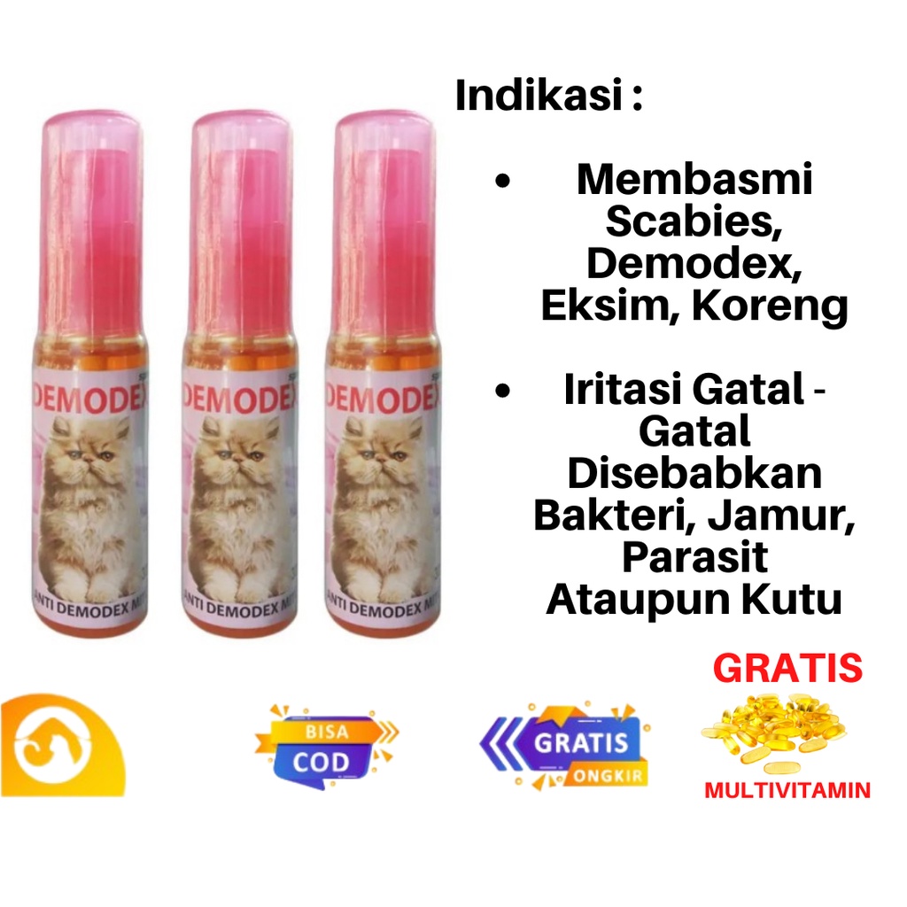 Jual Demodex Spray Cat Obat Kulit Scabies Jamur Demodeks Kutu Kucing ...