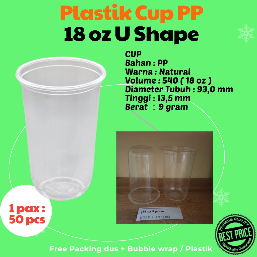Jual Plastik Cup PP 18 oz 540 ml U shape isi 50 pcs | Shopee Indonesia