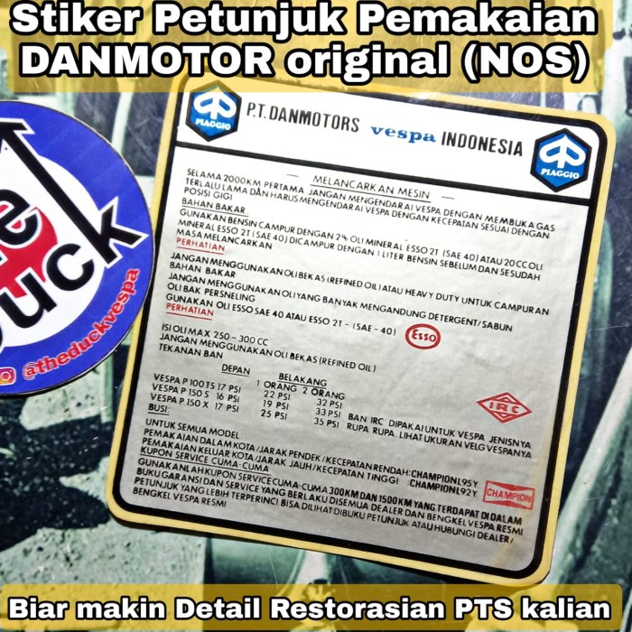 Jual Stiker PTS RUNNING IN DANMOTOR Vespa Indonesia original (NOS ... Jual Stiker PTS RUNNING IN DANMOTOR Vespa Indonesia original (NOS ...