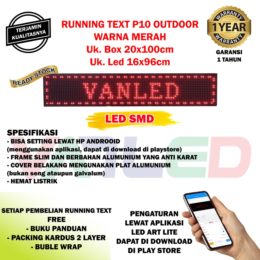Jual LED RUNNING TEXT P10 WARNA MERAH OUTDOOR SMD Uk. 20x100cm | Shopee ...