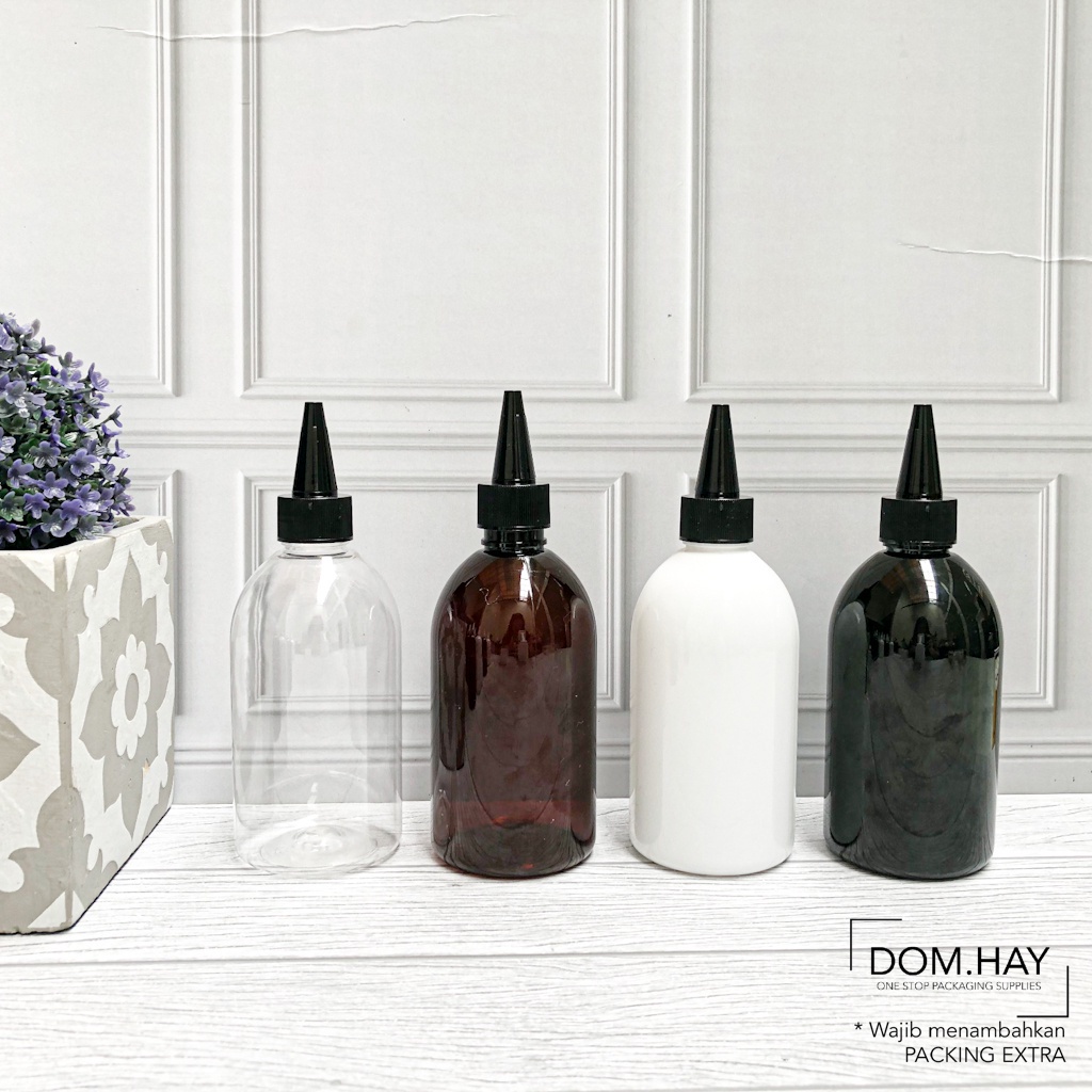 Jual 250ml Oval Botol Tinta Kerucut Hitam Plastik PET Botol Ujung ...