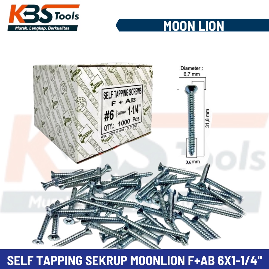 Jual FAB Sekrup Tapping 6 x 1 1/4" MOONLION - Skrup 3 cm 1000 PCS Mebel ...