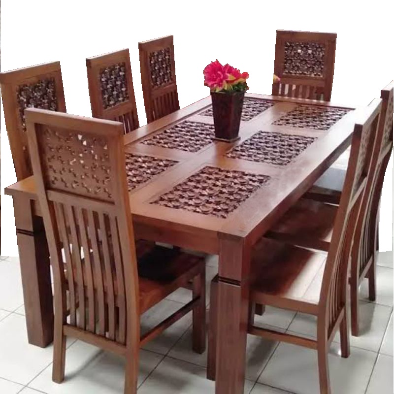 Jual Meja makan bunga seribu kayu jati / meja makan kayu jati ukir ...