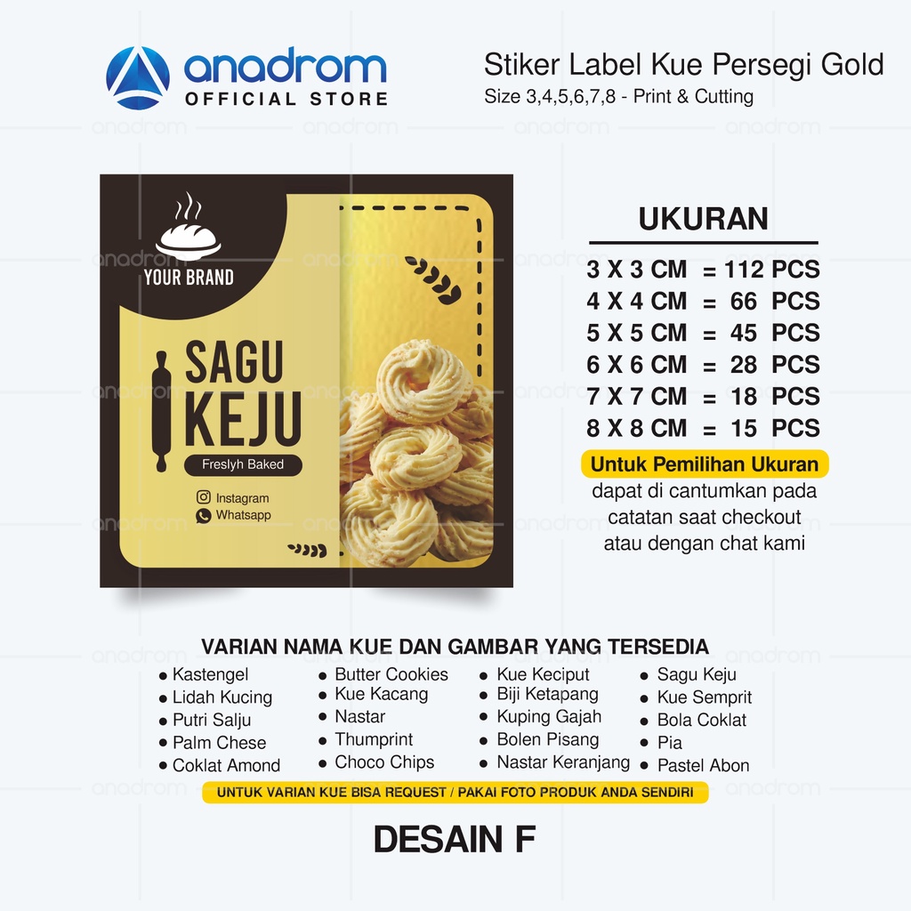 Jual Stiker Label Kue Persegi Gold | Sticker Label Kue Kering | Anadrom ...