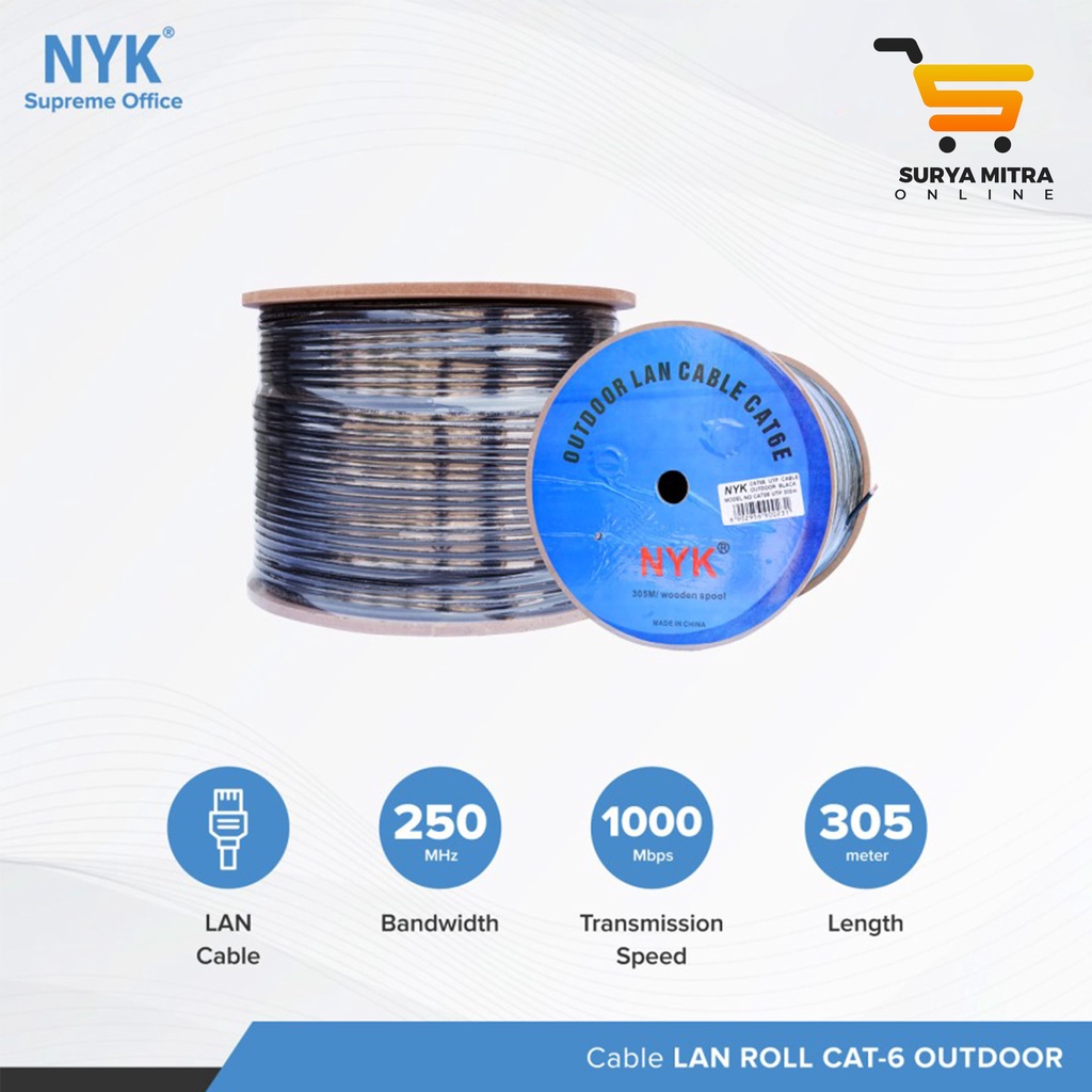 Jual Kabel Lan NYK Cat-6 Roll Outdoor 305M UTP NYK Cat6 | Shopee Indonesia