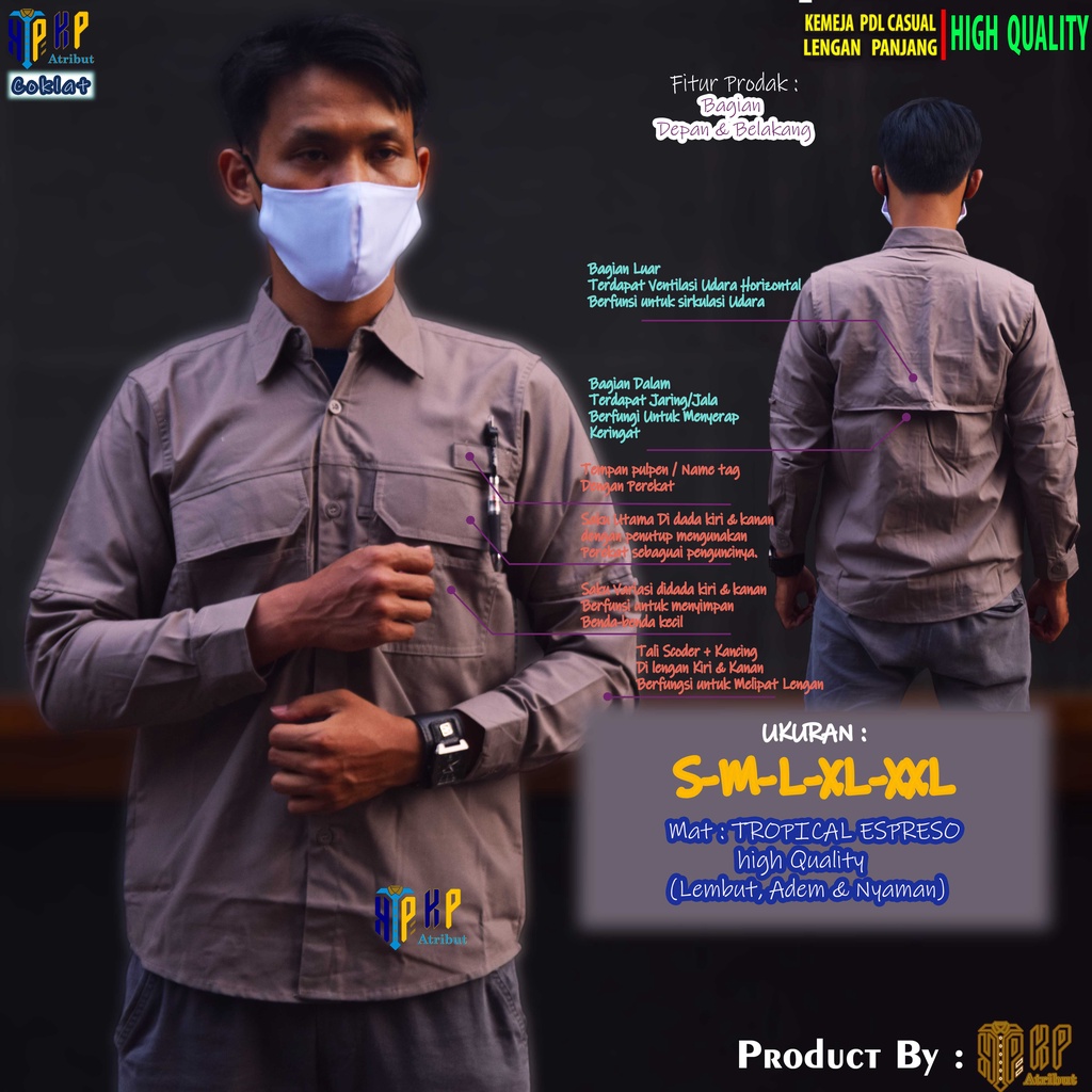 Jual KEMEJA KERJA LAPANGAN/PDL | Warna COKLAT | SERAGAM KERJA PDL ...