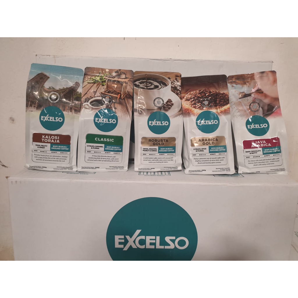 Jual Excelso Kopi Bubuk Kemasan 200 Gram Varian Robusta, Toraja Dan ...
