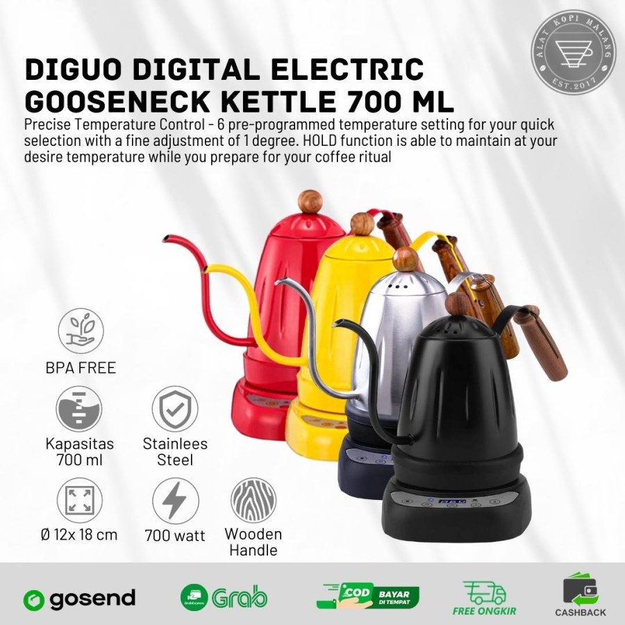 Jual Diguo Digital Electric Gooseneck Kettle 700 ml | Shopee Indonesia