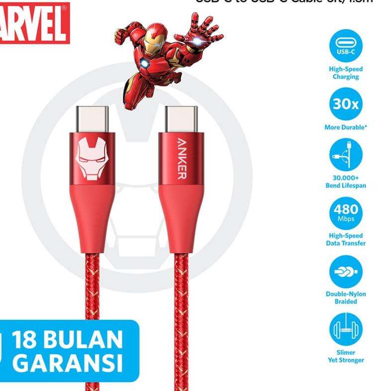 Jual Kabel Charger Anker x Marvel PowerLine+II C to C 6ft - A9549 ...