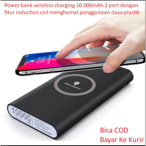Jual Power bank wireless charging 10.000mAh 2 port dengan fitur ...