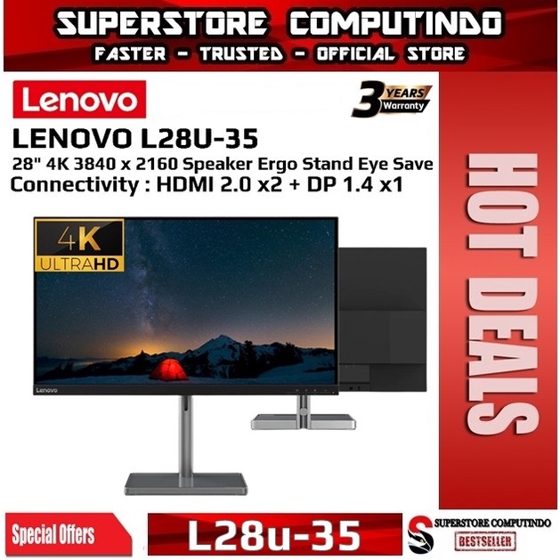 Jual Monitor LED Lenovo L28u-35 28" 4K HDMI DP Speaker Ergo Stand Eye ...