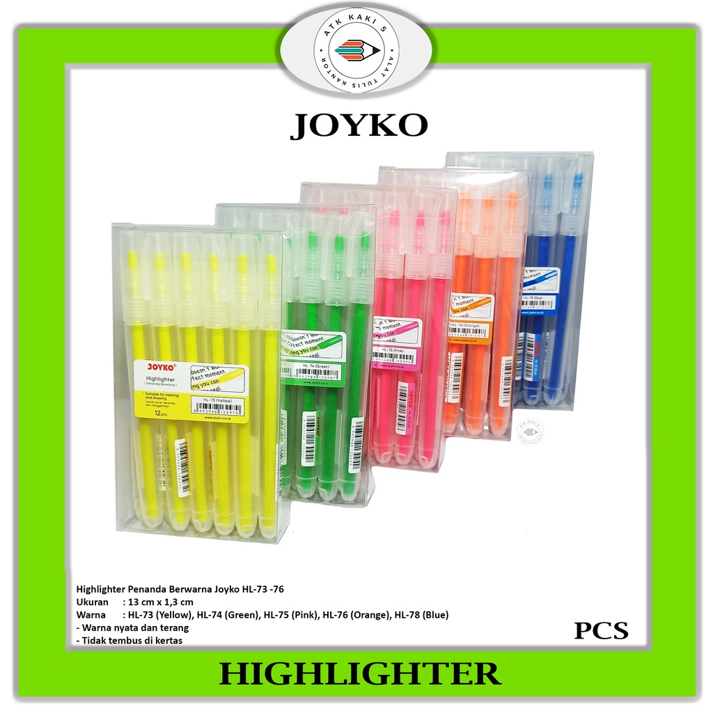 Jual JOYKO - Highlighter Penanda Berwarna HL-73 HL-74 HL-75 HL-76 HL-78 ...