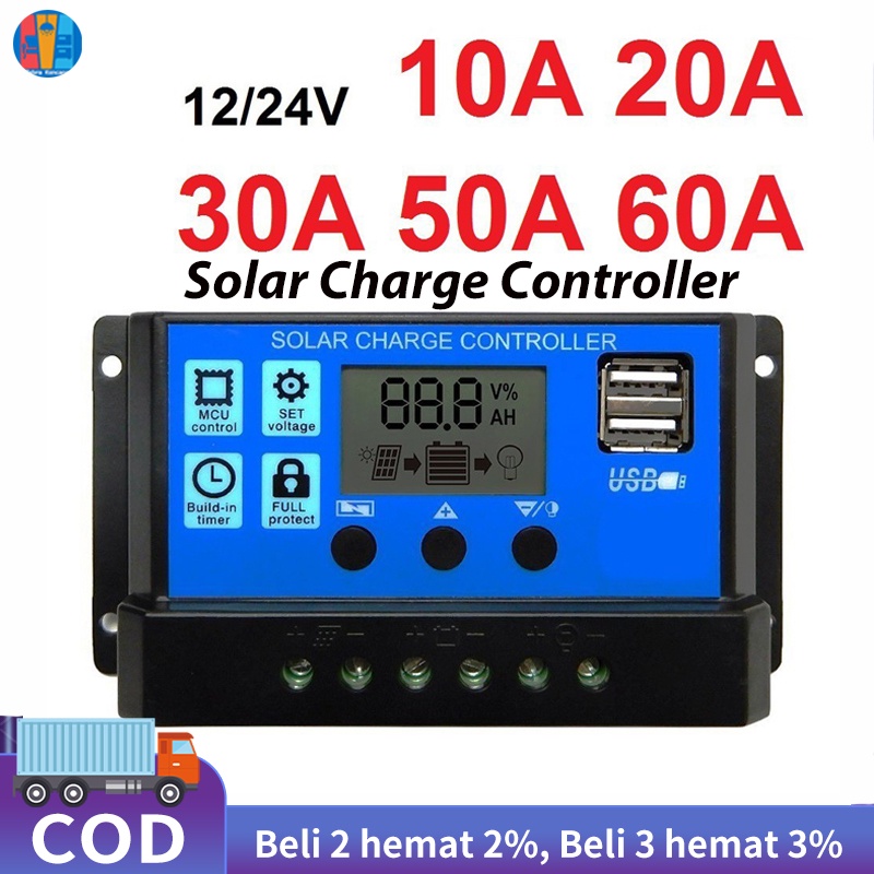 Jual 60A Solar Charge Controller Cell PWM Pengisi Daya Surya 12V/24V 10A 20A 30A 50A 60A USB ...