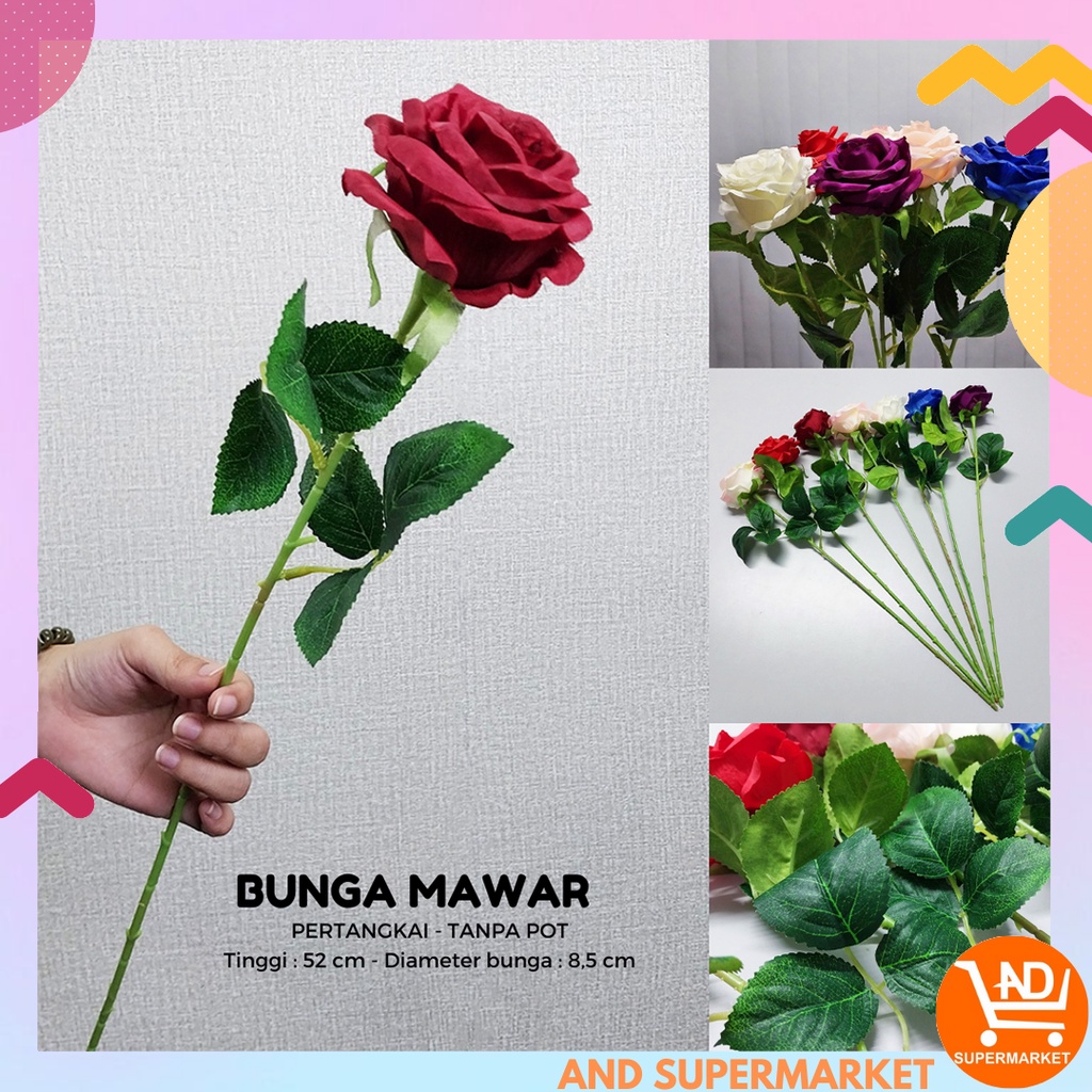 Jual Bunga Mawar Hias Tangkai Palsu Artificial Flower Rose Satuan ...