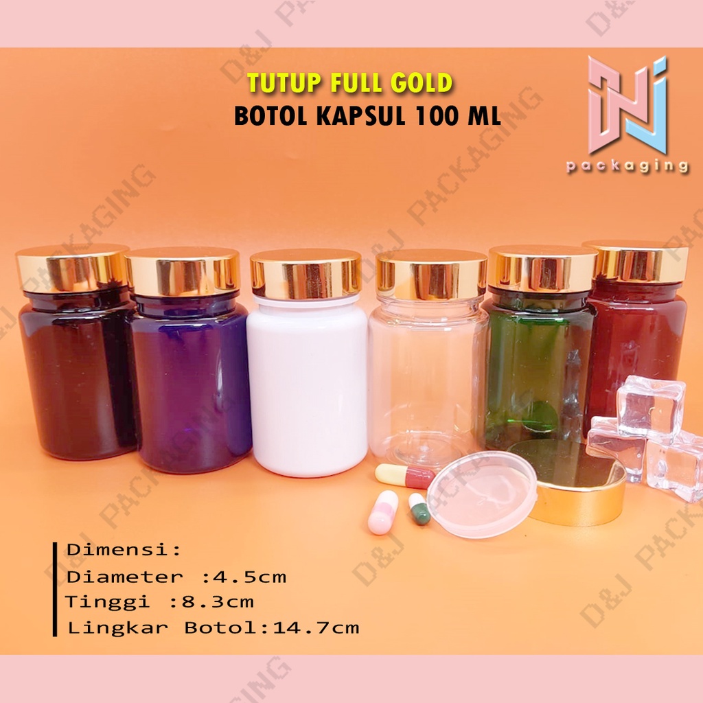 Jual Botol kapsul 100ml Tutup Full Gold / Rose gold + Plug Inner ...