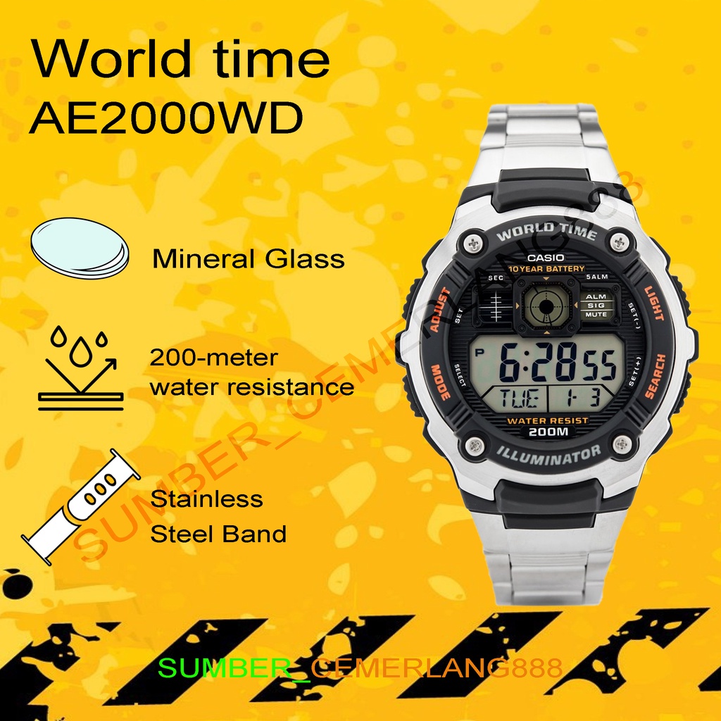 Jual Jam Tangan CASIO AE-2000WD WORLD TIME Rantai model Digital - Jam Casio Pria | Shopee Indonesia