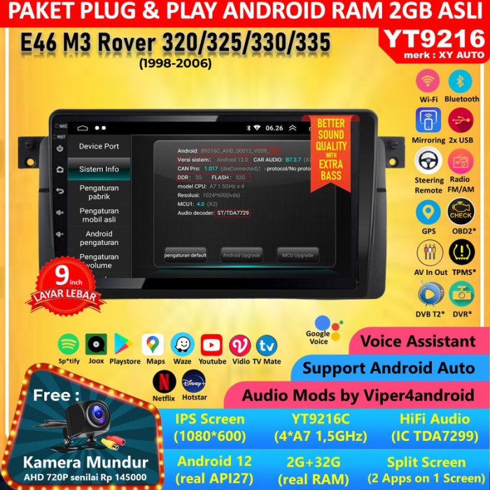 Jual SANJO - Paket Frame OEM + Soket PNP + Canbus + Canbus + Headunit Android 9 inch BMW E46 ...