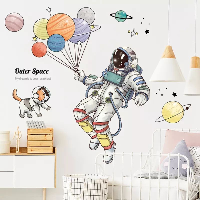 Jual Wallsticker Dinding estetik Astronot Roket Bulan / Planet - Stiker ...