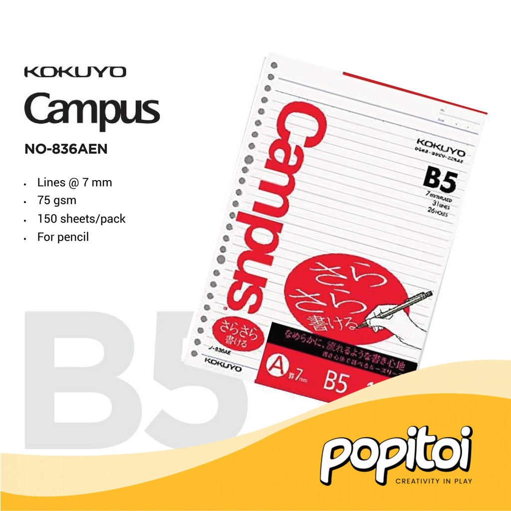 Jual KOKUYO Campus Paper Loose Leaf Refill B5 50 100 Kertas Isi Ulang Binder | Shopee Indonesia