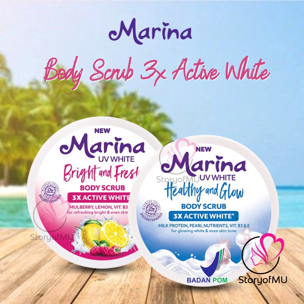 Jual MARINA UV White Healthy & Glow Body Scrub 185ml Healthy&Glow Bright&Fresh | Lulur Badan ...