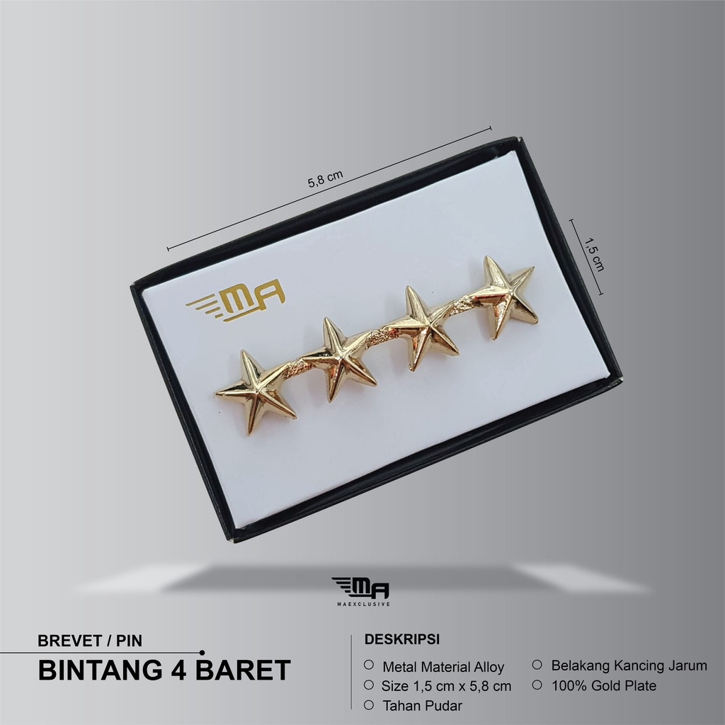 Jual PIN BINTANG 4 BARET PDH BRIVET BREVET WING PIN BINTANG 4 BARET ...