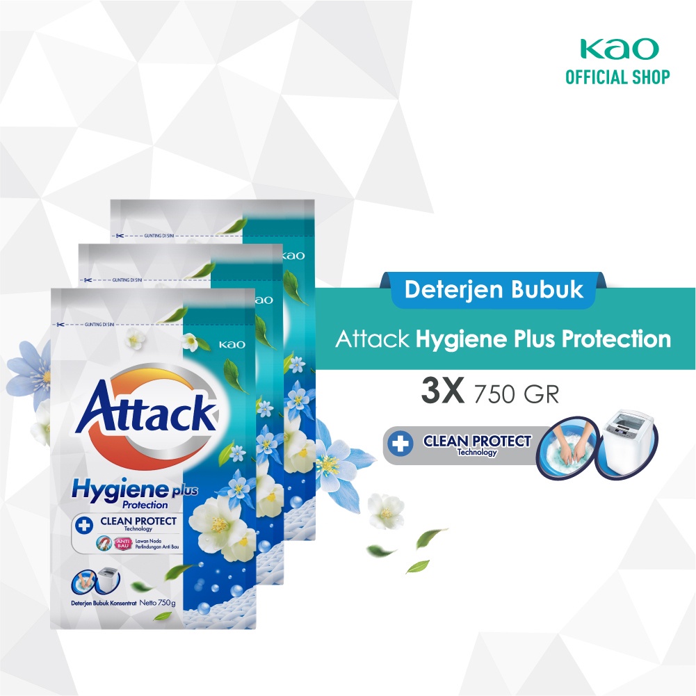 Jual Attack Hygiene Plus Deterjen Bubuk Semua Mesin Cuci 750 gr Triple Pack | Shopee Indonesia