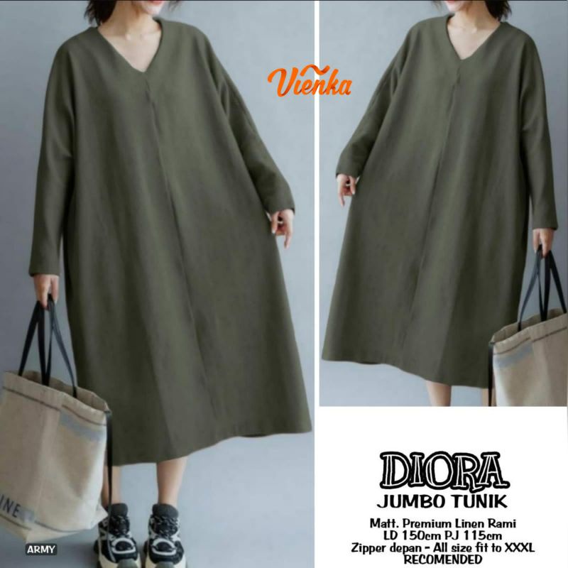 Jual DIORA LONG TUNIK KATUN LINEN JUMBO LD 150 5xl | Shopee Indonesia