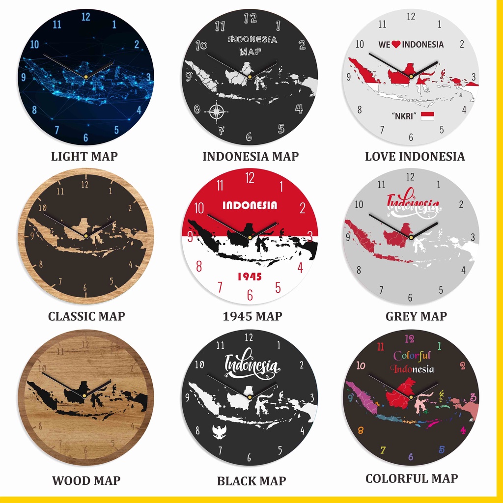 Jual Jam Dinding Unik Indonesia Map Pajangan Kamar Peta Aesthetic ...