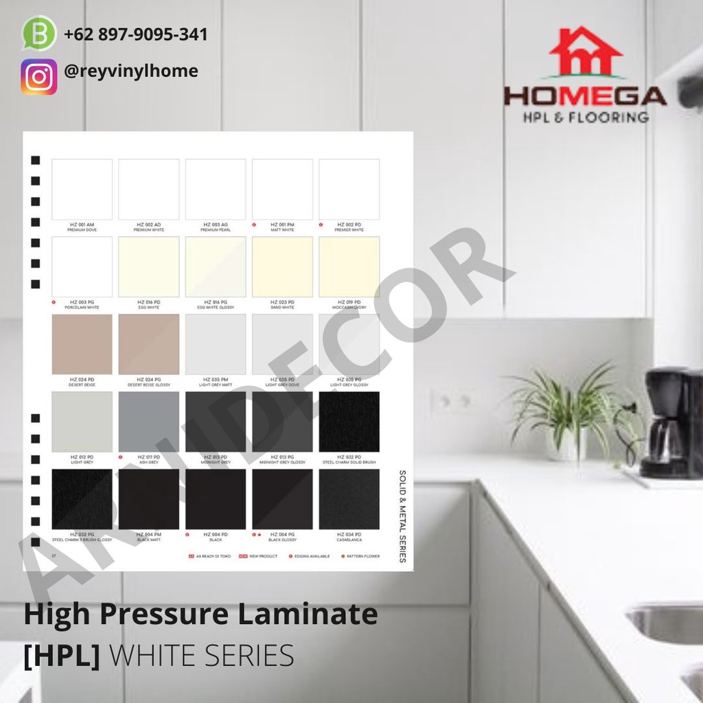 Jual HPL HOMEGA WHITE SERIES METALIC, DOFF , GLOSSY [NON STICKER ...