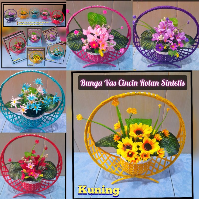 Jual Bunga Vas Cincin Rotan Sintetis (sudah 1 set dg Bunga) | Shopee ...