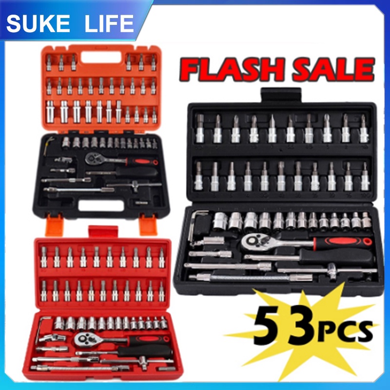 Jual Kunci SOK 46 PC Set Motor Socket (1/4 ") Full Lengkap Socket Tool ...