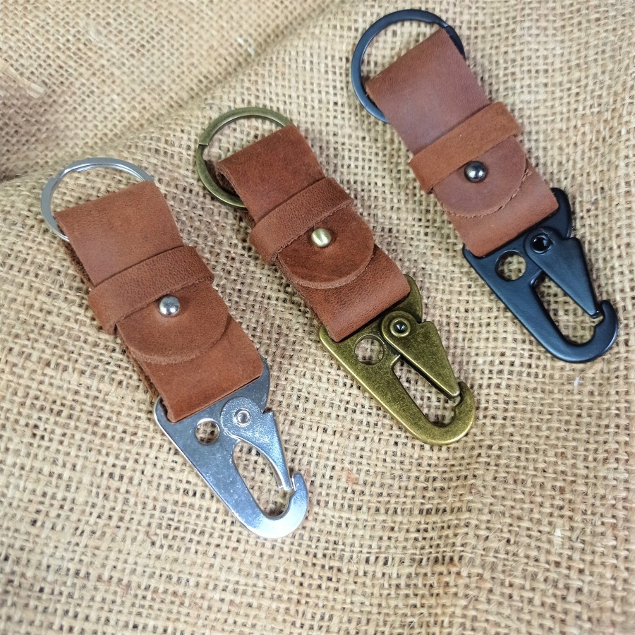 Jual Keychain Carabiner Gantungan Kunci Kulit Asli Snaphook | Shopee ...