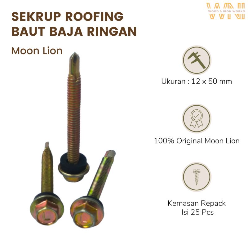 Jual BAUT ATAP BAJA RINGAN #12 X 50 MOON LION ISI 25 PCS | Shopee Indonesia