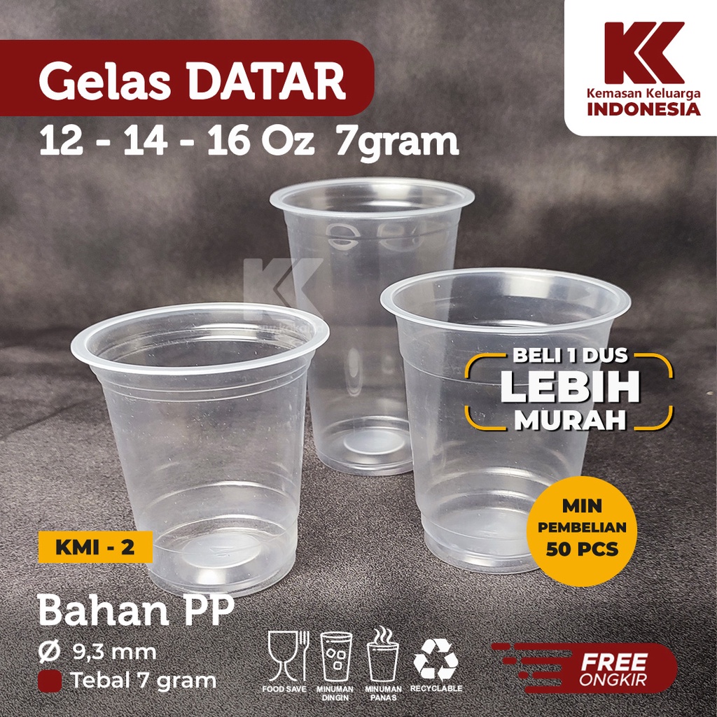 Jual GELAS PLASTIK DATAR & OVAL 12/14/16 OZ / GELAS BOBA 7 GR @50 PCS ...