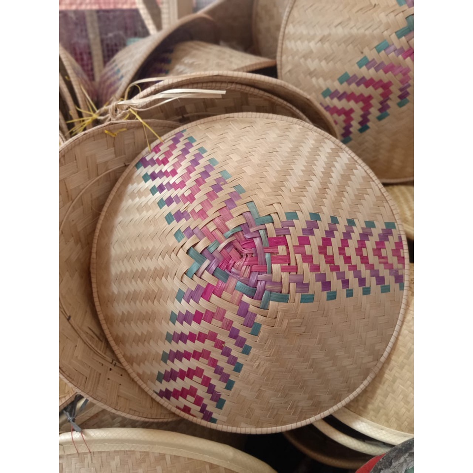 Jual Caping Bambu Motif Topi Petani Datar Diameter 40CM | Shopee Indonesia