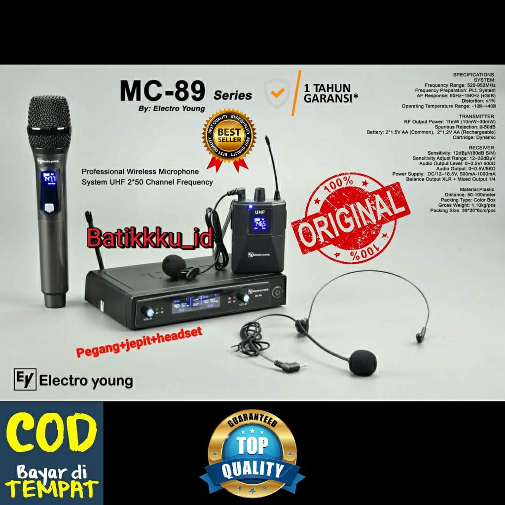 Jual Mic Wireless ELECTRO YOUNG MC 89 MC89 ORIGINAL MIC PEGANG + JEPIT ...