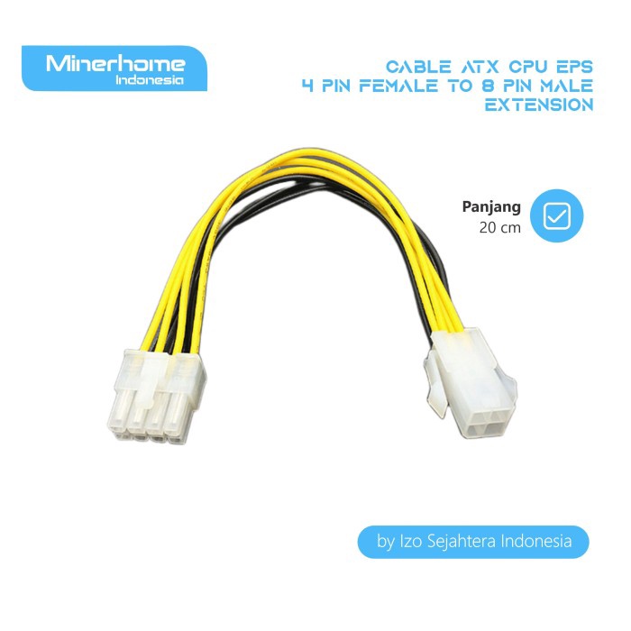 Jual Kabel Extender CPU ATX EPS 4 pin Female To 8 pin Male | Shopee ...