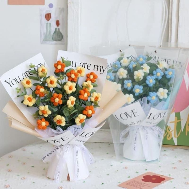 Jual READY STOCK Bouquet Medium Daisy pumpy crochet dengan daun | bunga ...