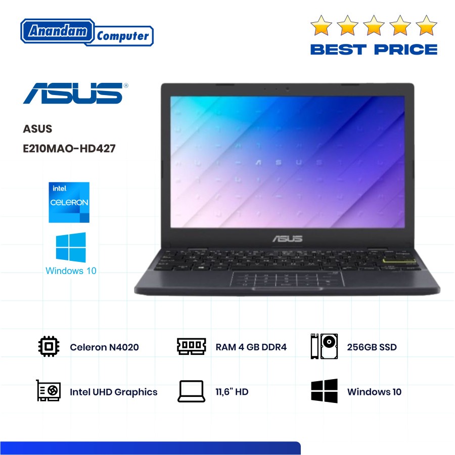 Jual ASUS E210MAO-HD427 Intel N4020 4GB 256GB SSD HD WIN11+OHS | Shopee ...