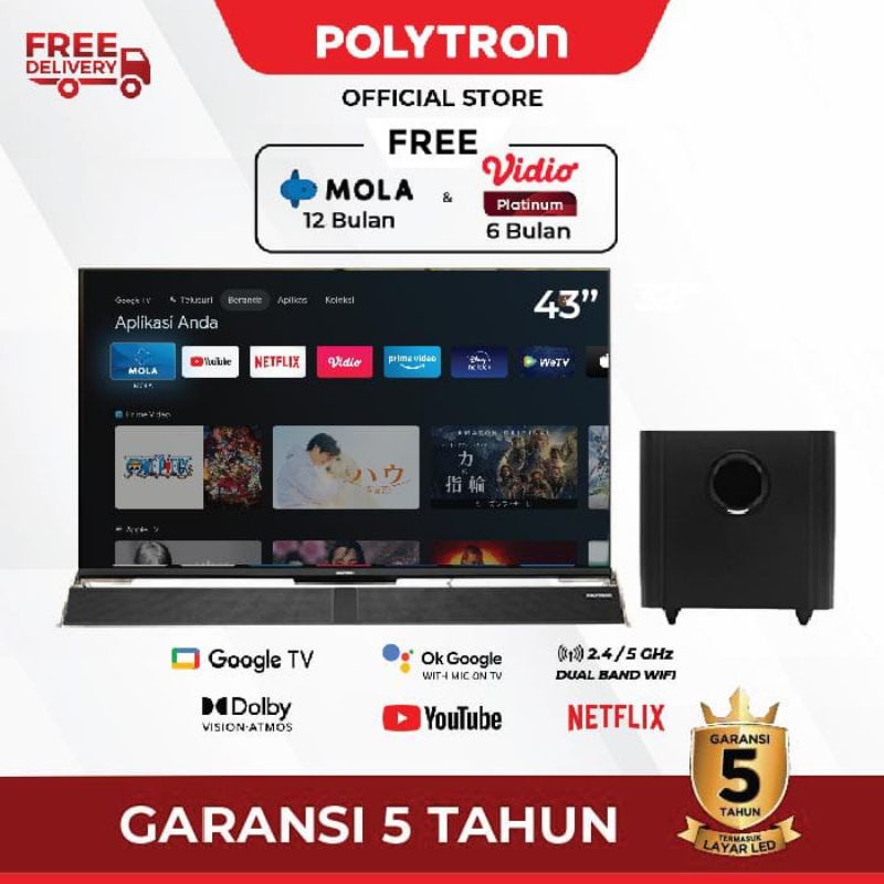 Jual TV LED Polytron Android 43 Inch 4K UHD SMART GOOGLE TV CINEMAX ...
