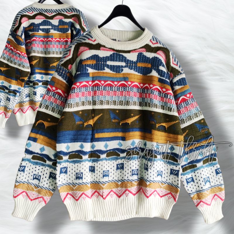 Jual SWEATER/CARDIGAN RAJUT MOTIF COOGI/ETNIK PATTERN KNIT UNISEX ...