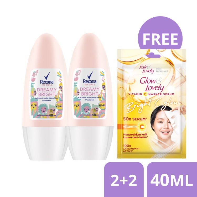 Jual Buy 2 Rexona Teens Dreamy Bright 40ml FREE 2 Glow & Lovely Vit C Mask 20g | Shopee Indonesia