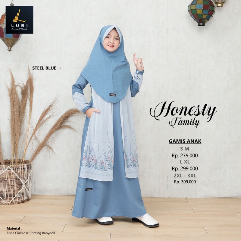 Jual Gamis Couple Keluarga Lubi Honesty Family Steel Blue Sarimbit ...