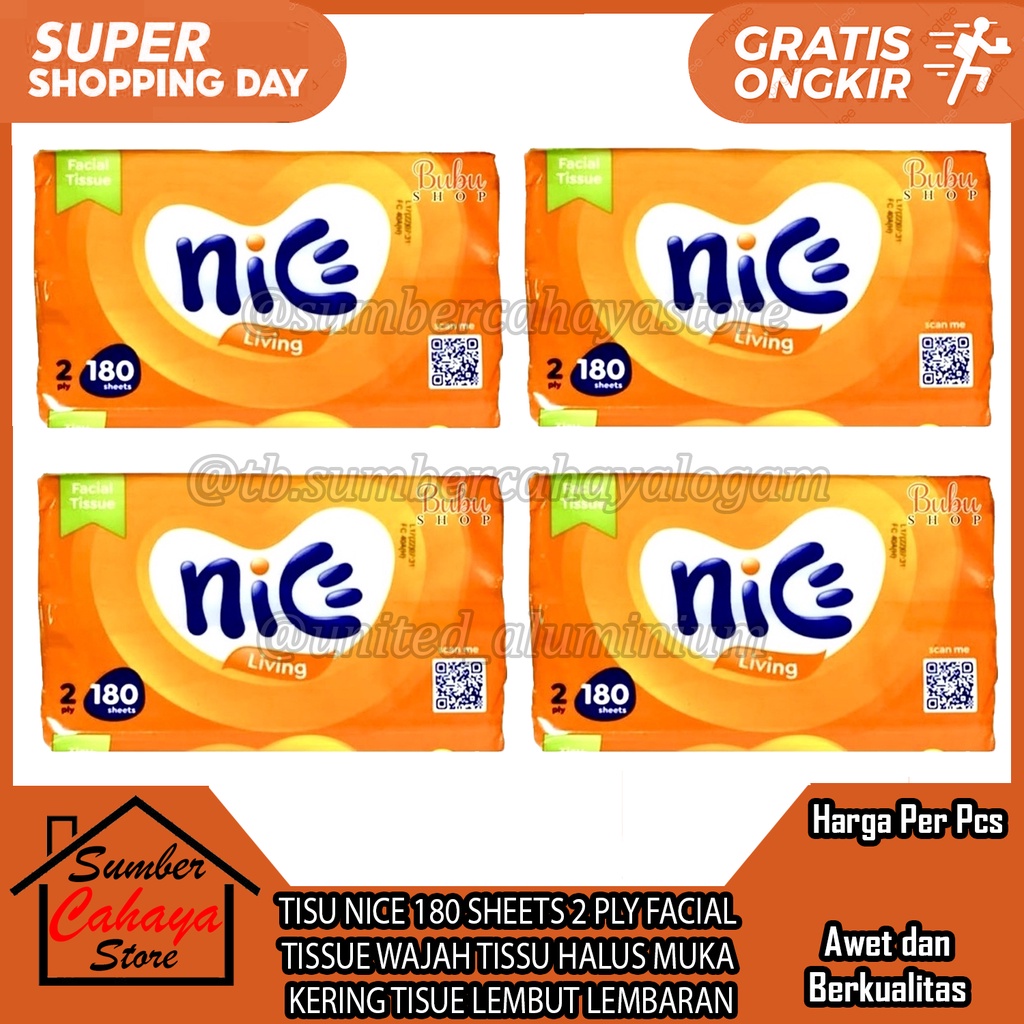 Jual Nice Tisu 180 Sheets Tissue Paper Facial 2ply Tissu Halus Wajah ...
