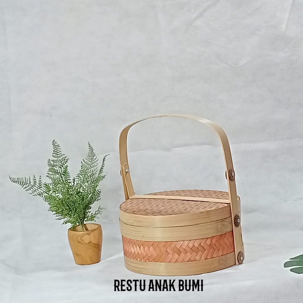 Jual (A078) Rantang Oren Bulat Susun 1 diameter 25cm | rantang bambu ...