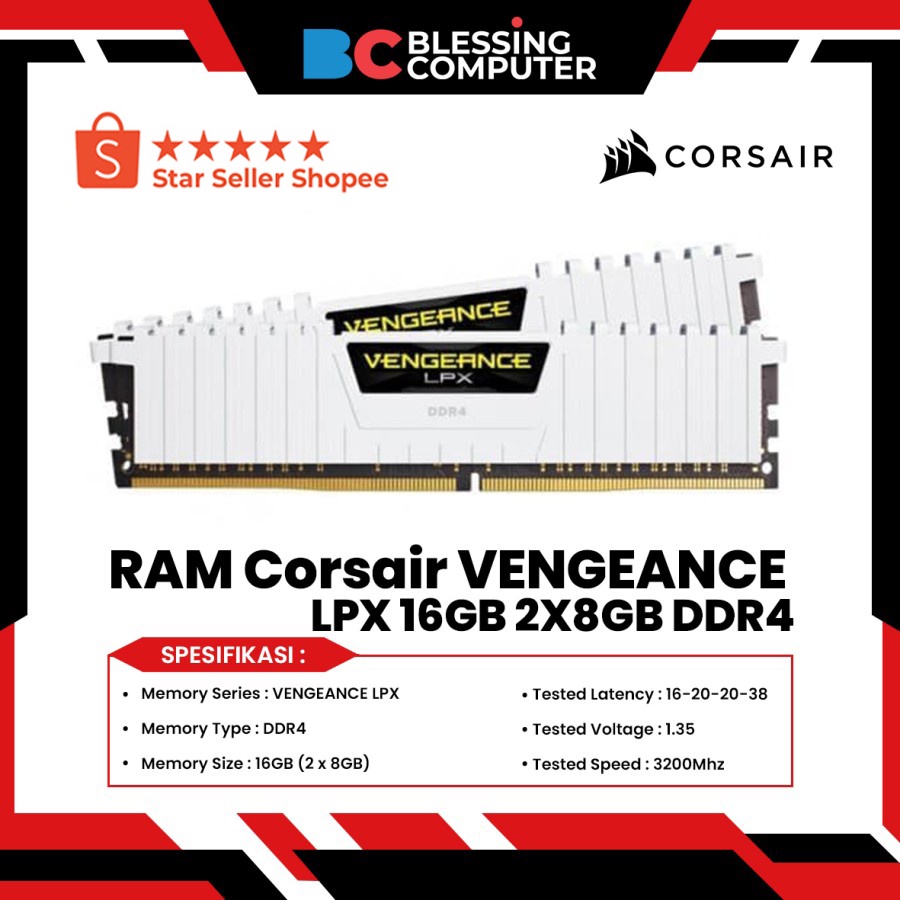 Jual RAM Corsair VENGEANCE LPX 16GB 2X8GB DDR4 CMK16GX4M2E3200C16W ...
