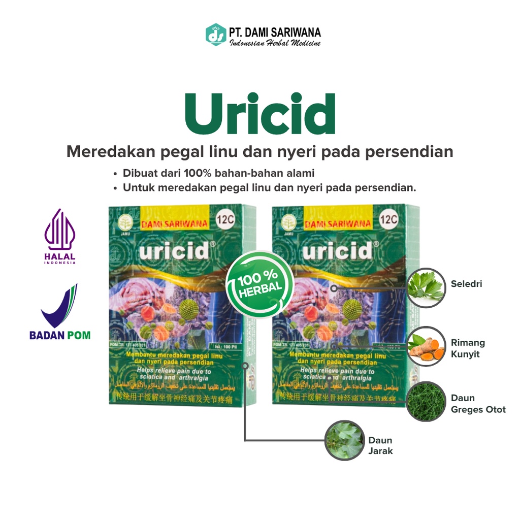 Jual Jamu Obat Herbal URICID 100 Pil Meredakan Gejala Asam Urat Pegal ...
