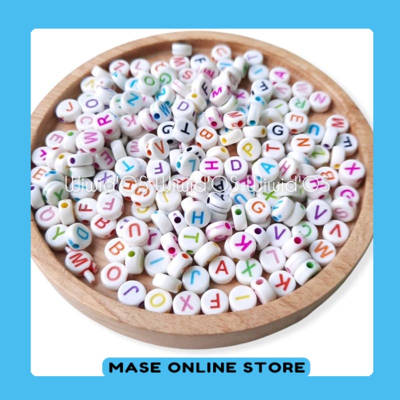Jual MST (100 biji) MANIK HURUF BUNDAR PIPIH PUTIH HURUF WARNA 6 mm MASESTORE | Shopee Indonesia